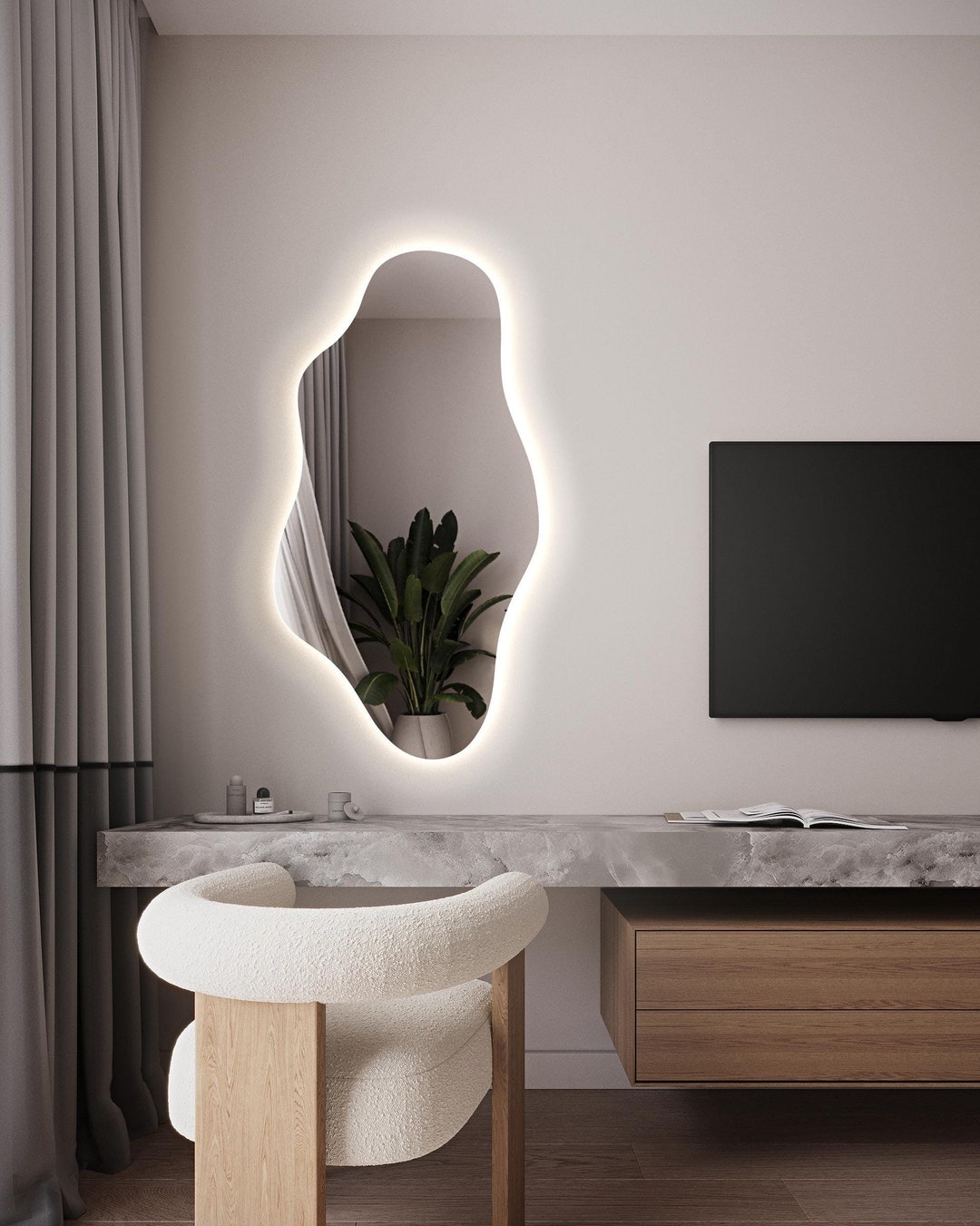 Led Lighted Bathroom Mirror, Illuminated Vanity Mirror, Asymmetrical ...
