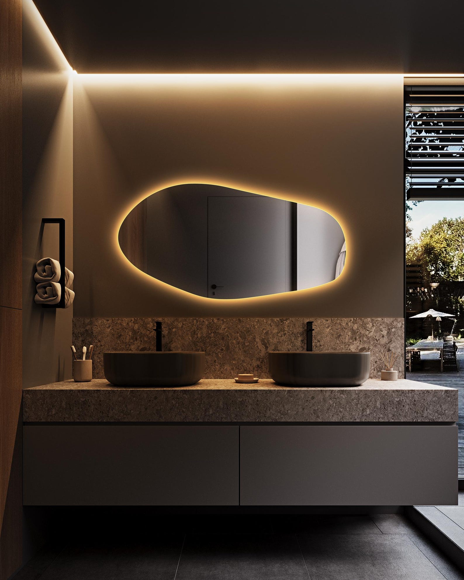 Irregular Mirror With Led Lights, Asymmetrical Lighted Mirror, Led ...