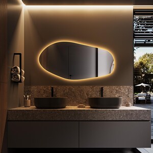 Irregular Mirror With Led Lights, Asymmetrical Lighted Mirror, Led ...