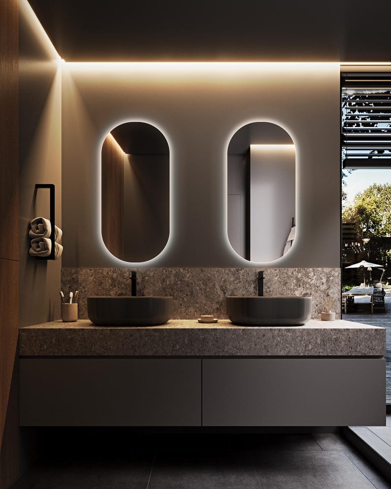 Pill Shaped Mirror - Vertical Oval Mirror - Minimalist Wall Mirror ...