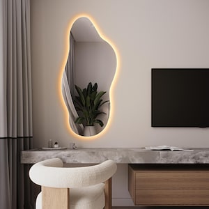 Led Lighted Full Length Mirror, Asymmetrical Mirror With Led Lights ...