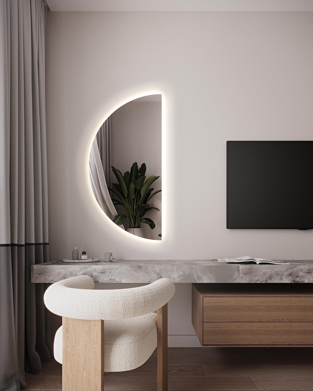 Half Circle LED Lighted Bathroom Mirror, Vanity Mirror With Led Lights ...