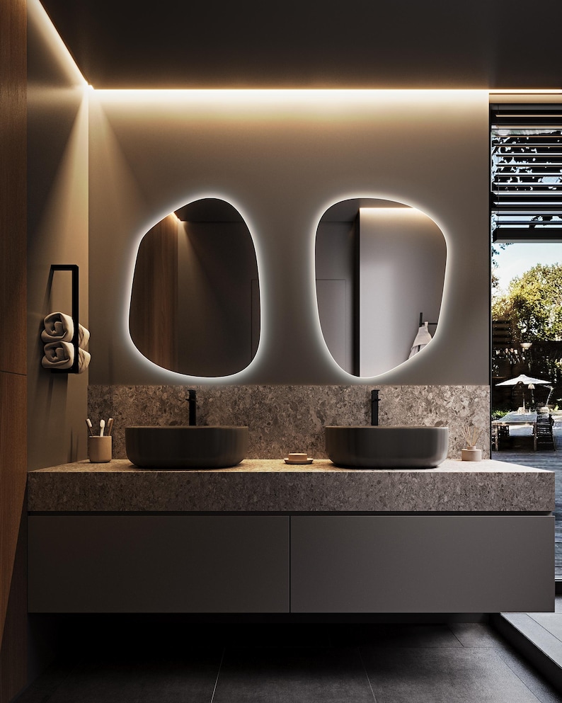 LED Mirror for Bathroom - Touch Led Bathroom Assymetrical Mirror ...