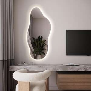 Led Lighted Full Length Mirror, Asymmetrical Mirror With Led Lights ...