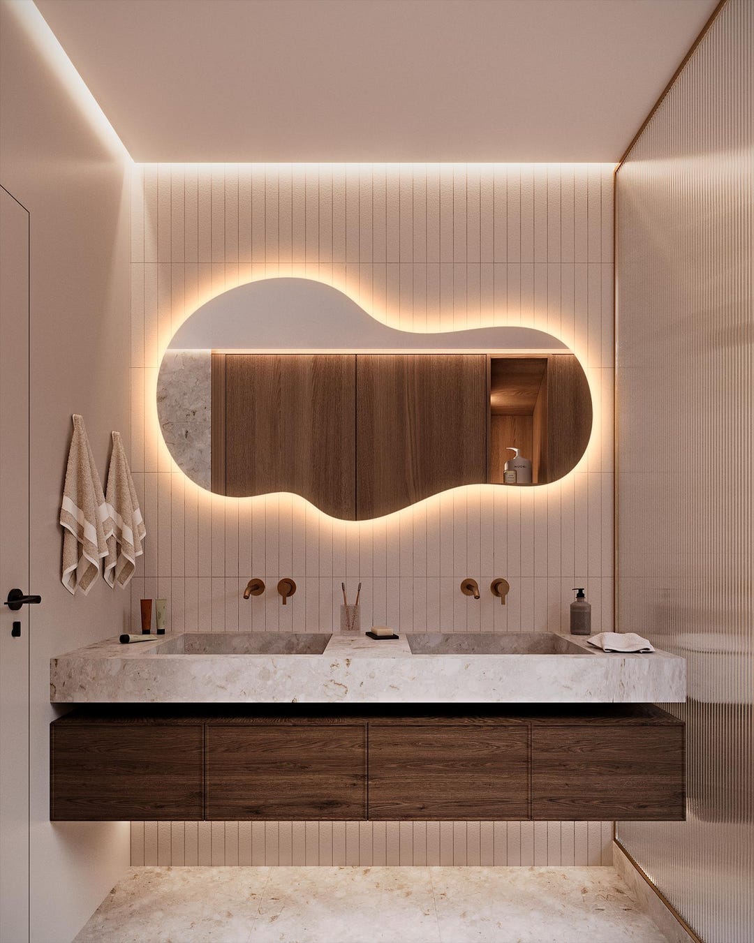 Irregular LED Backlit Bathroom Mirror, Asymmetrical Lighted Vanity ...