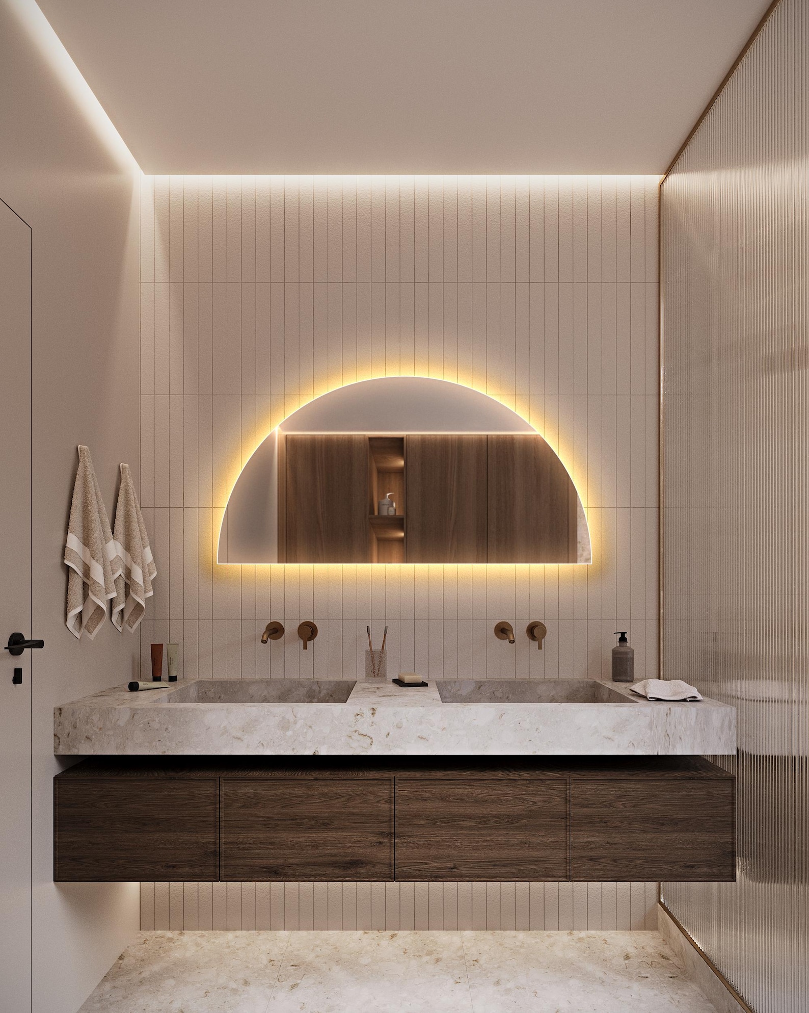 Half Circle LED Lighted Bathroom Mirror, Large Wall Backlit Mirror ...