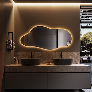 Led Lighted Full Length Mirror, Asymmetrical Mirror With Led Lights ...
