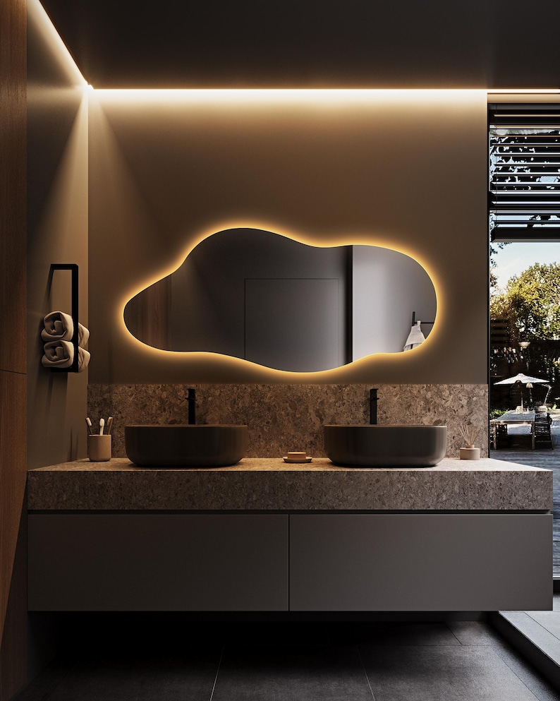 Led Lighted Full Length Mirror, Asymmetrical Mirror With Led Lights ...
