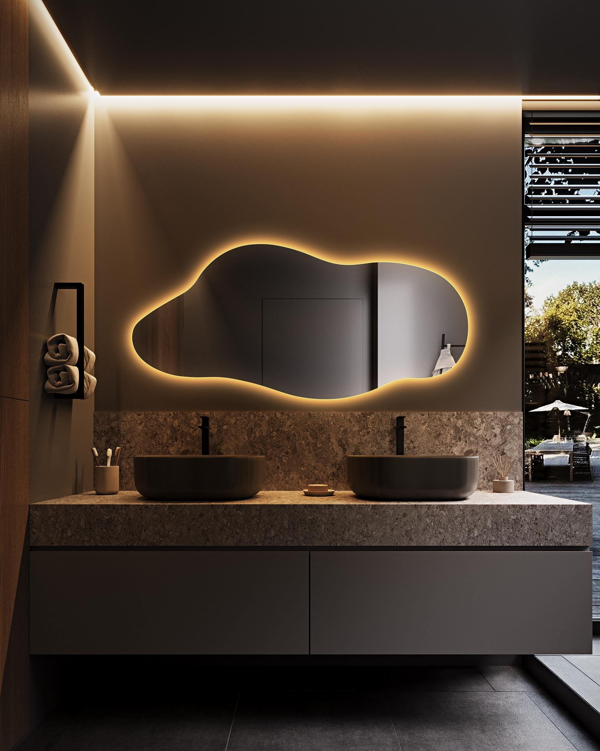 Led Lighted Full Length Mirror, Asymmetrical Mirror With Led Lights ...