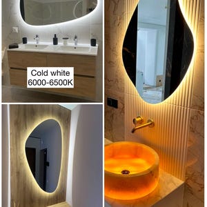 Half Circle LED Lighted Bathroom Mirror, Large Wall Backlit Mirror ...