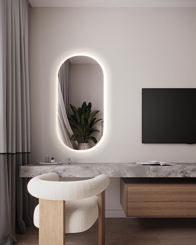Pill Shaped Mirror Vertical Oval Mirror Minimalist Wall Mirror Elegant ...