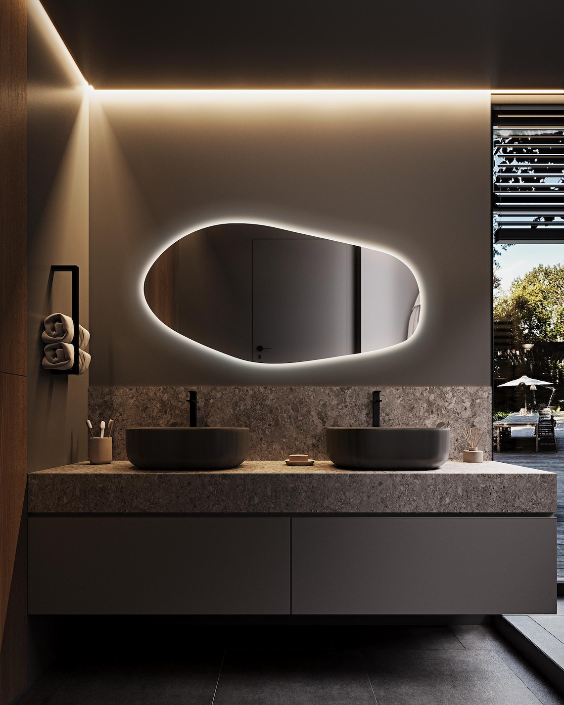 Irregular Mirror With Led Lights, Asymmetrical Lighted Mirror, Led ...
