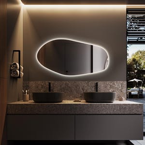 Irregular Mirror With Led Lights, Asymmetrical Lighted Mirror, Led ...