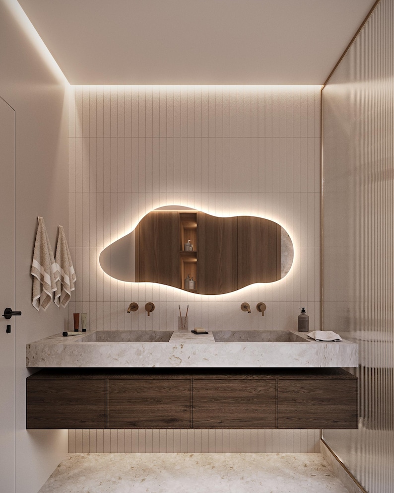 Led Lighted Full Length Mirror, Asymmetrical Mirror With Led Lights ...