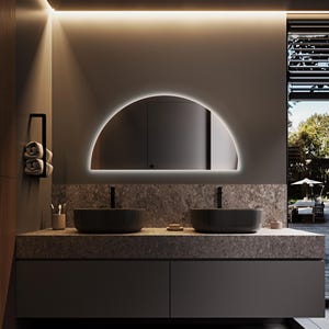 Half Circle LED Lighted Bathroom Mirror, Large Wall Backlit Mirror ...
