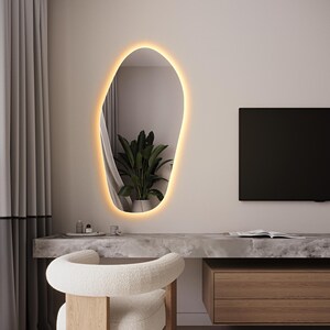 Irregular Mirror With Led Lights, Asymmetrical Lighted Mirror, Led ...