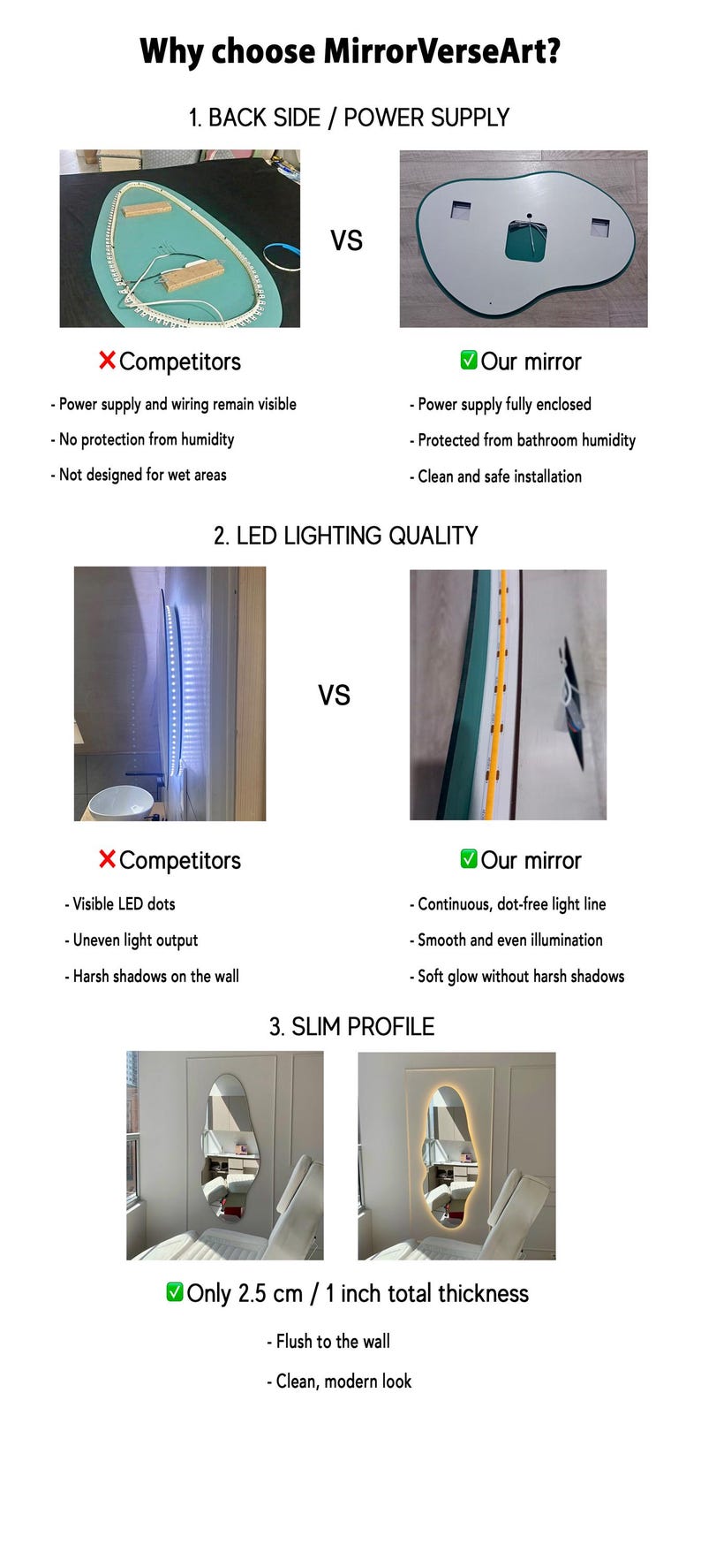 Irregular Mirror With Led Lights, Asymmetrical Lighted Mirror, Led ...