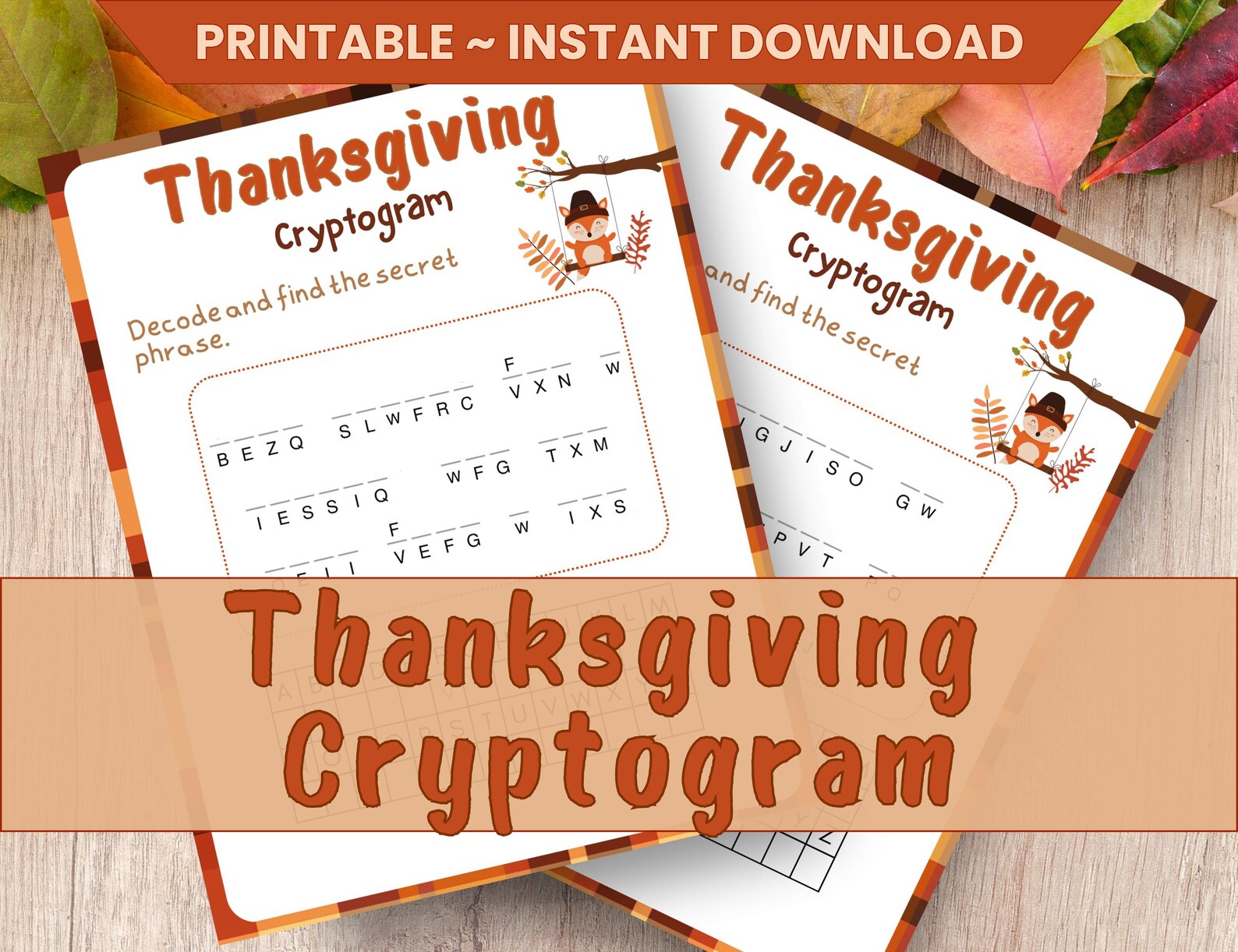 Thanksgiving Cryptograms | Fall Printables | Autumn Activity Sheet ...