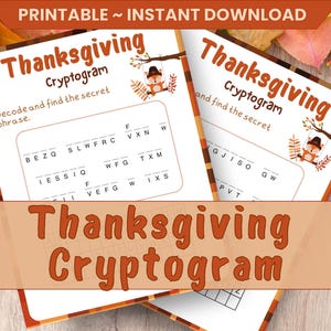 Thanksgiving Cryptograms | Fall Printables | Autumn Activity Sheet ...