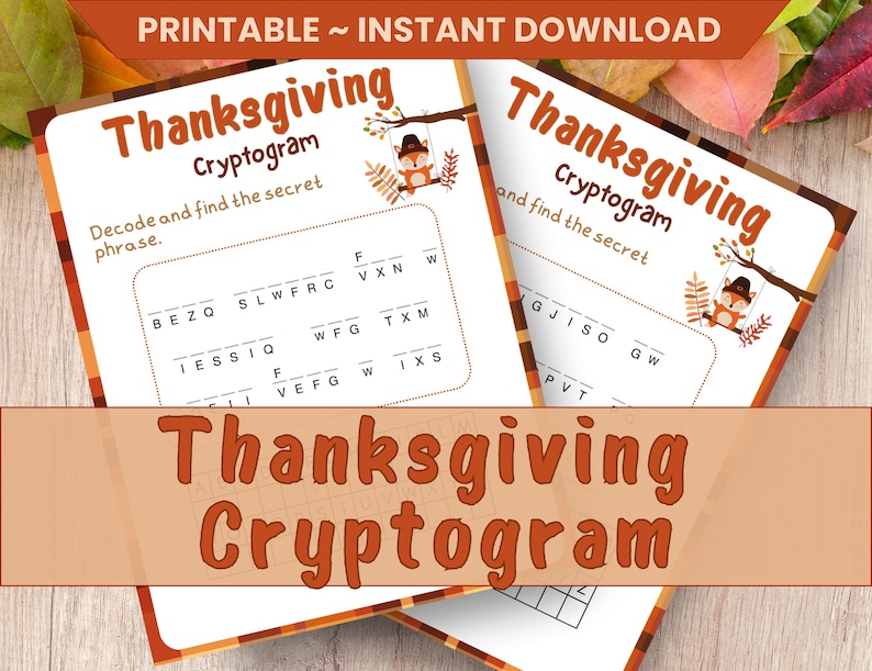 Thanksgiving Cryptograms | Fall Printables | Autumn Activity Sheet ...