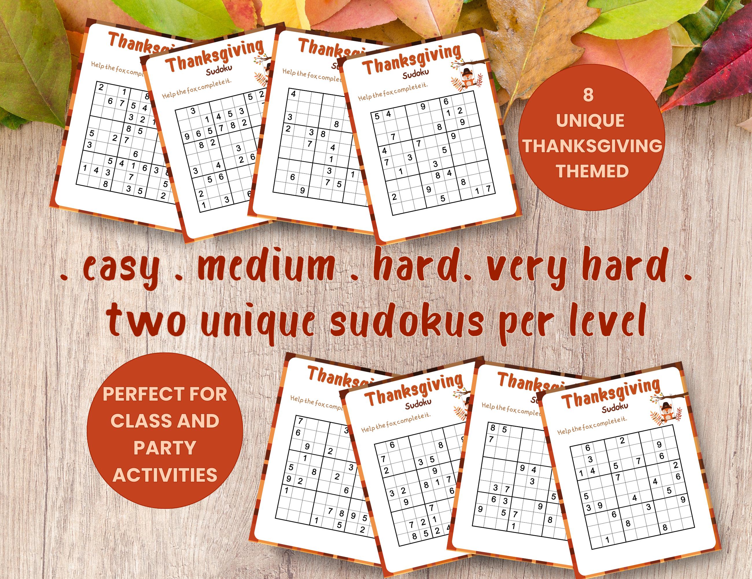 Thanksgiving Sudoku Fall Printables Autumn Activity Sheet Printables ...