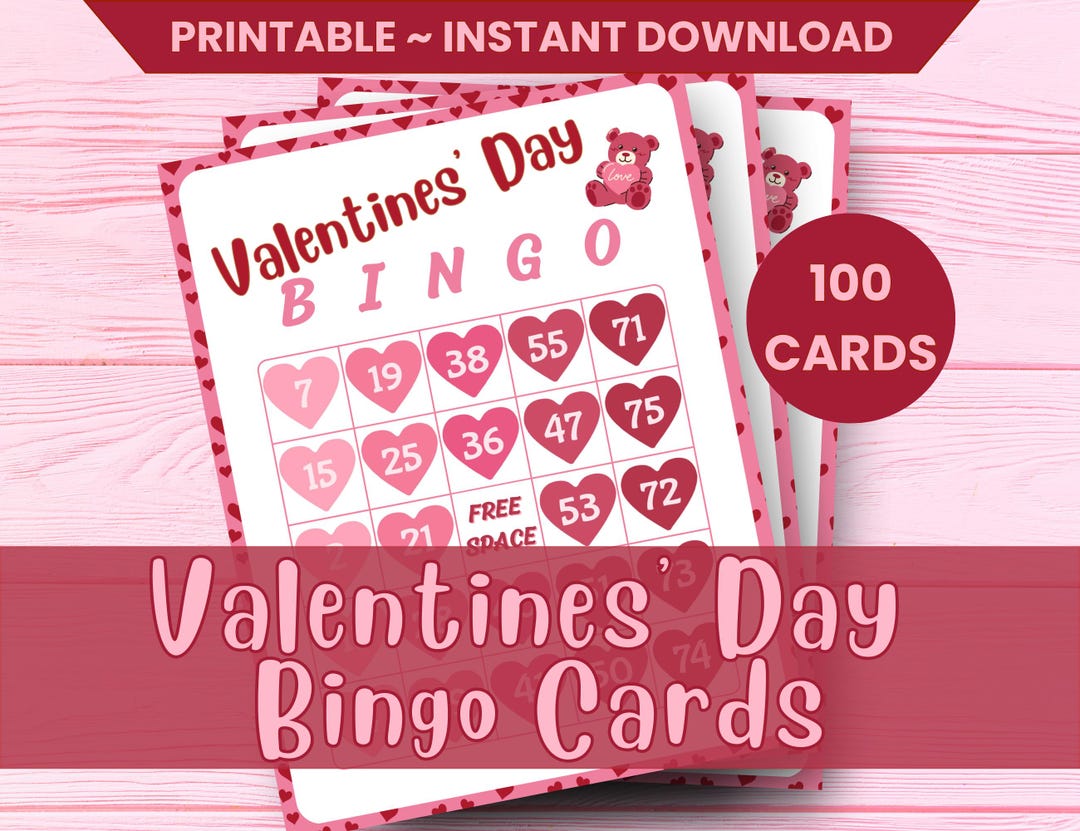 100 Valentines’ Day Bingo Cards | Valentines’ Printables | Valentines ...