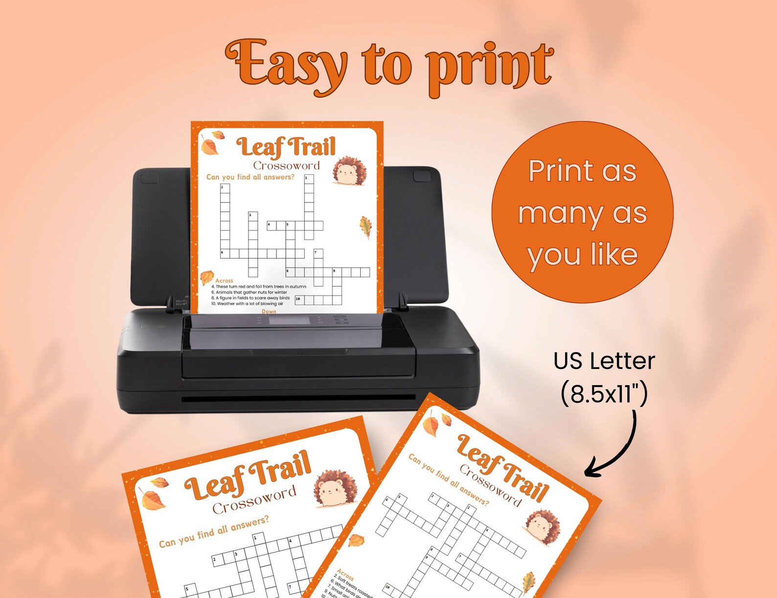 Autumn Crosswords | Fall Printables | Crossword Game | Fall Activity ...