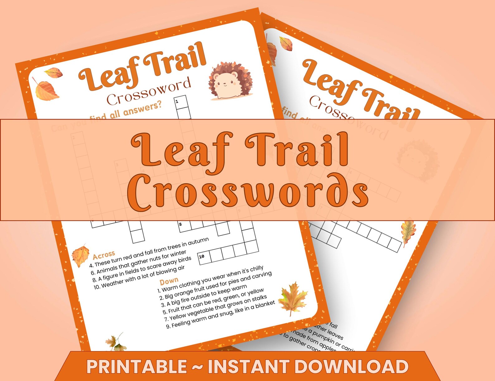 Autumn Crosswords | Fall Printables | Crossword Game | Fall Activity ...