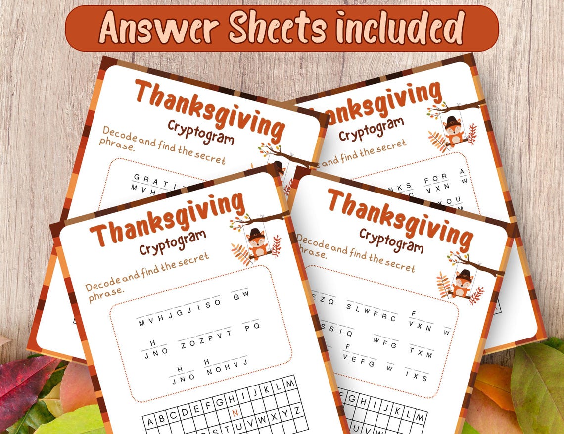 Thanksgiving Cryptograms | Fall Printables | Autumn Activity Sheet ...