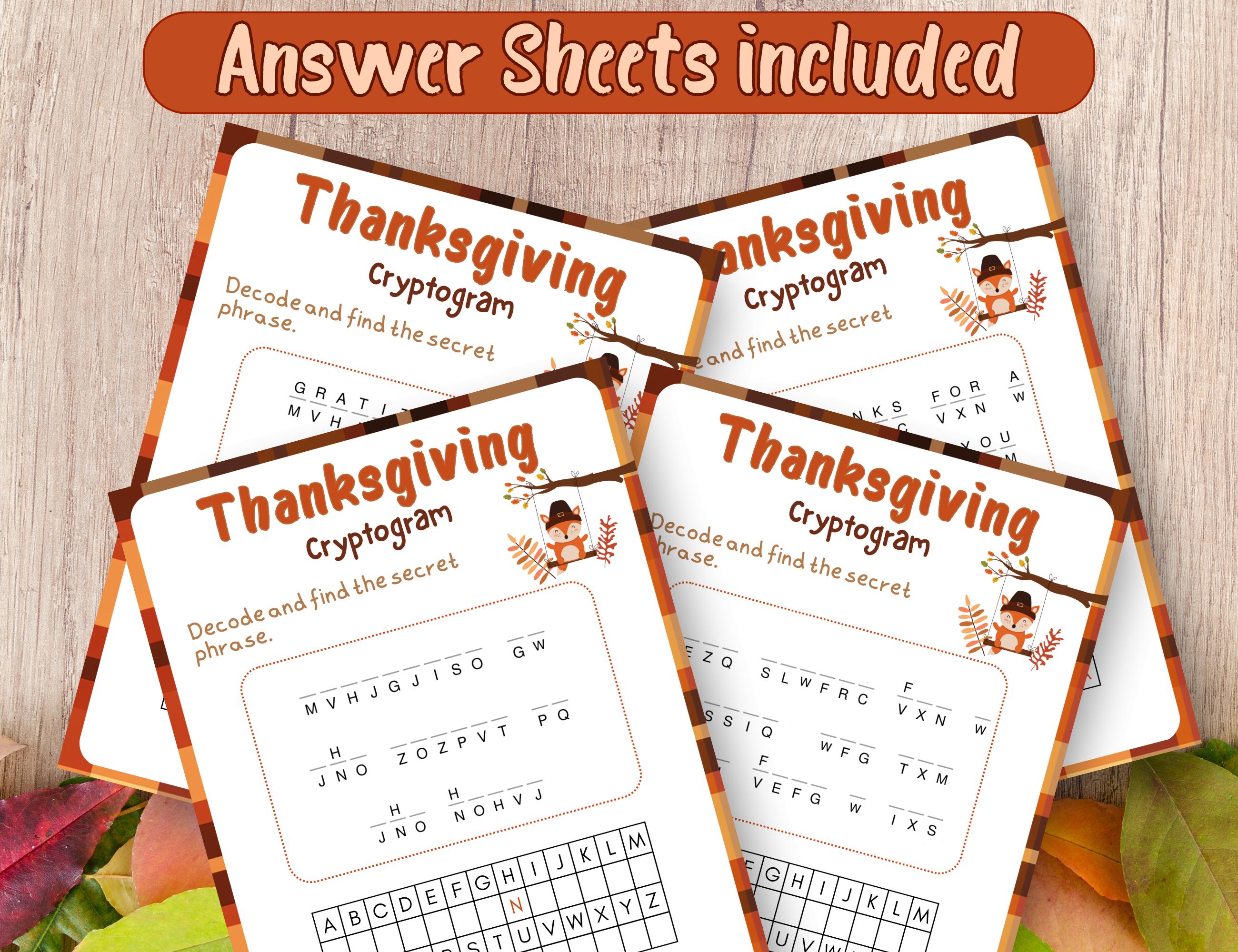 Thanksgiving Cryptograms | Fall Printables | Autumn Activity Sheet ...