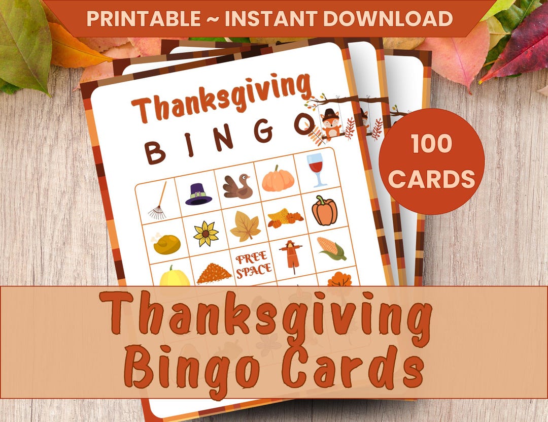 100 Thanksgiving Bingo Cards | Thanksgiving Picture Bingo | Autumn ...