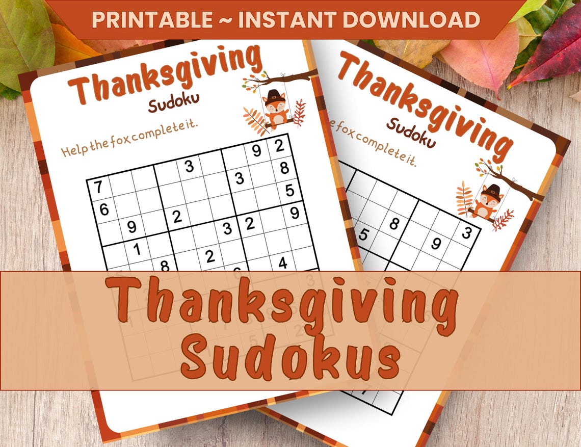 Thanksgiving Sudoku | Fall Printables | Autumn Activity Sheet ...