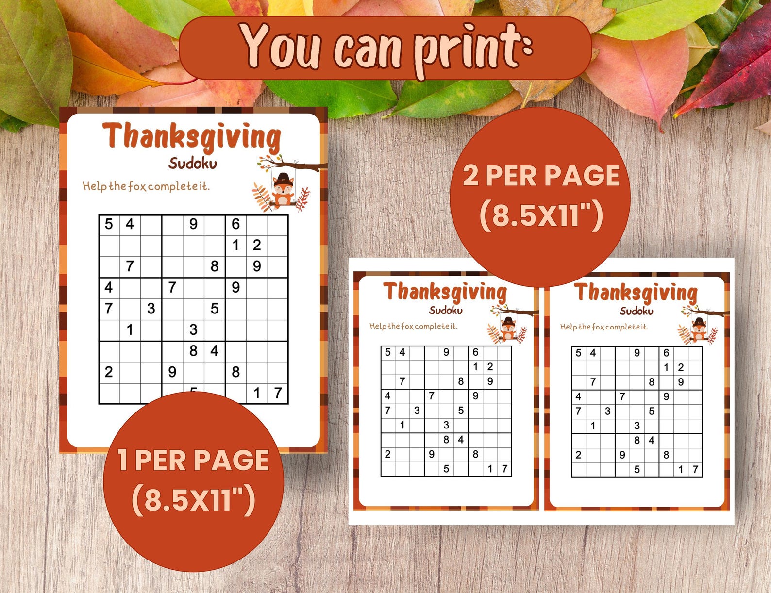 Thanksgiving Sudoku | Fall Printables | Autumn Activity Sheet ...