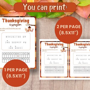 Thanksgiving Cryptograms | Fall Printables | Autumn Activity Sheet ...