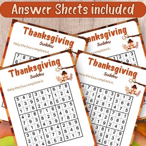 Thanksgiving Sudoku | Fall Printables | Autumn Activity Sheet ...