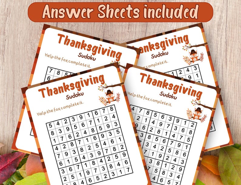 Thanksgiving Sudoku Fall Printables Autumn Activity Sheet Printables ...