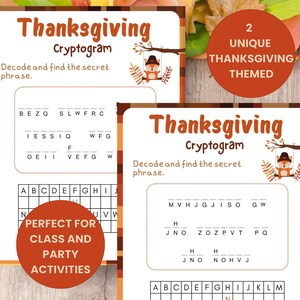 Thanksgiving Cryptograms | Fall Printables | Autumn Activity Sheet ...