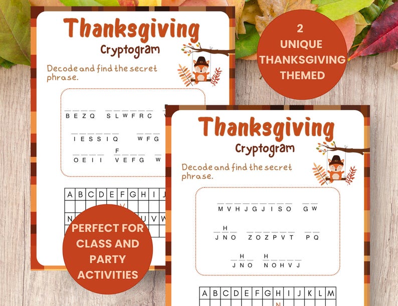 Thanksgiving Cryptograms | Fall Printables | Autumn Activity Sheet ...