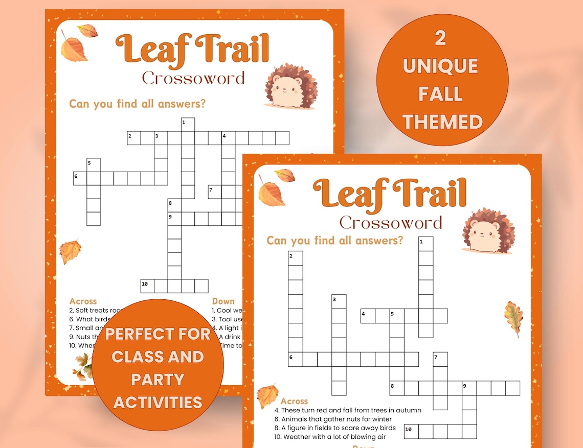 Autumn Crosswords | Fall Printables | Crossword Game | Fall Activity ...