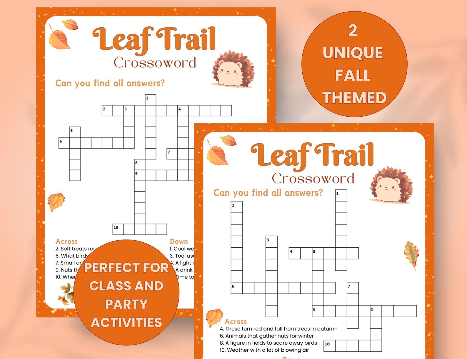Autumn Crosswords | Fall Printables | Crossword Game | Fall Activity ...
