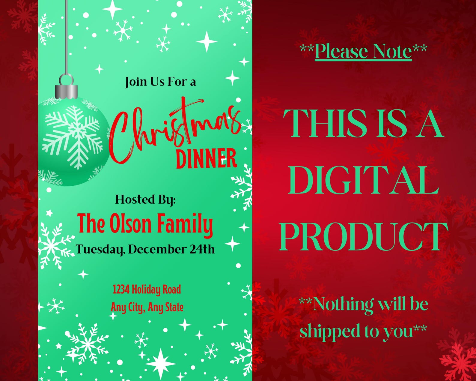 Christmas Dinner Party Invitation, Christmas Dinner, Christmas Invite ...