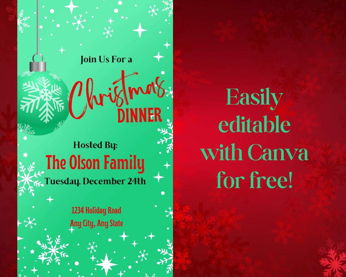 Christmas Dinner Party Invitation, Christmas Dinner, Christmas Invite ...