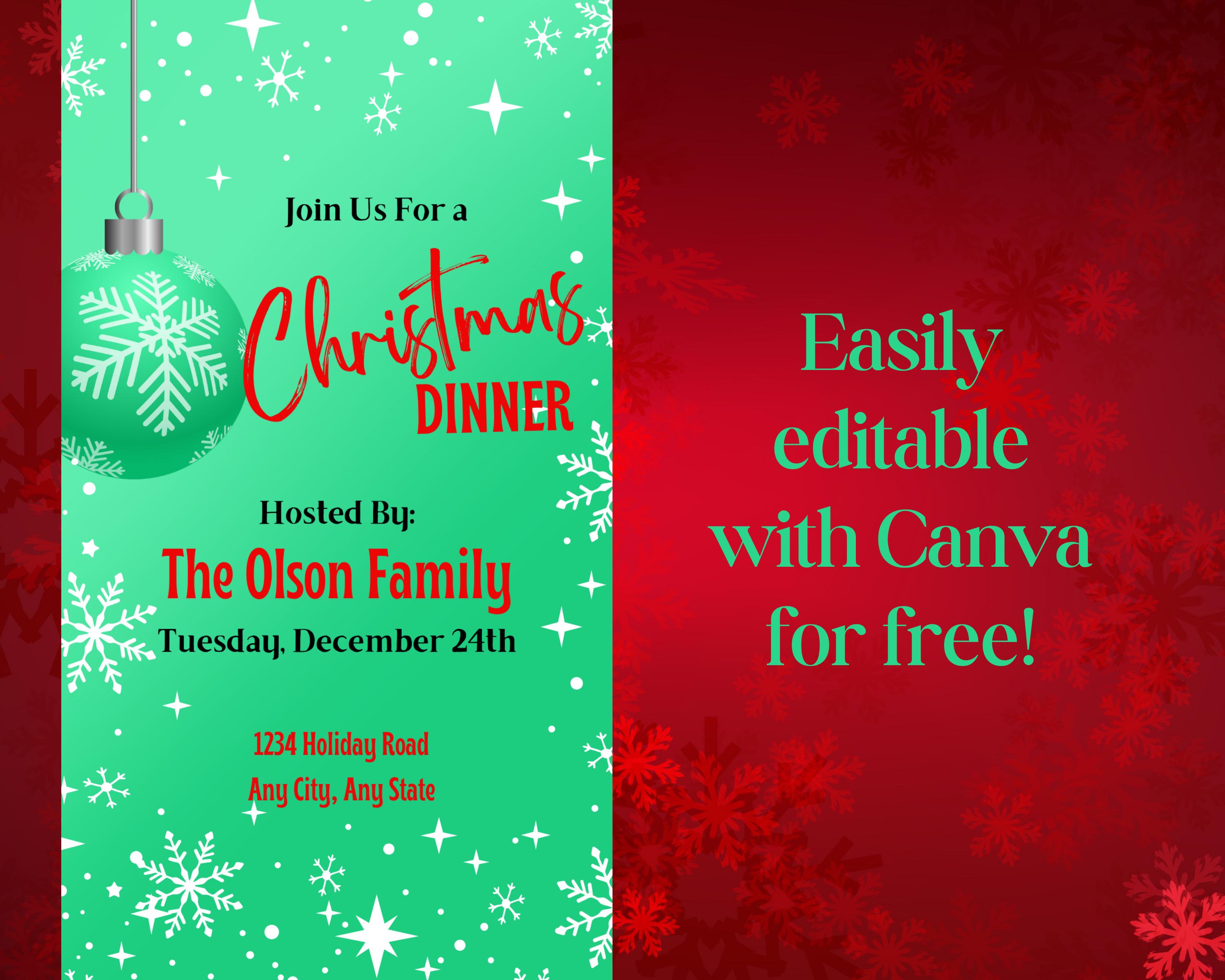 Christmas Dinner Party Invitation, Christmas Dinner, Christmas Invite ...