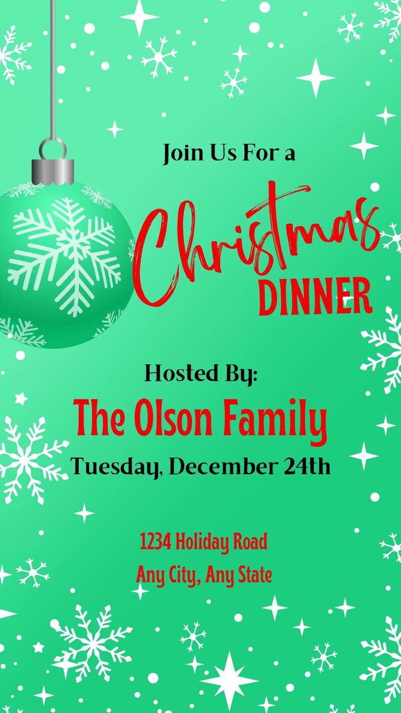Christmas Dinner Party Invitation, Christmas Dinner, Christmas Invite ...