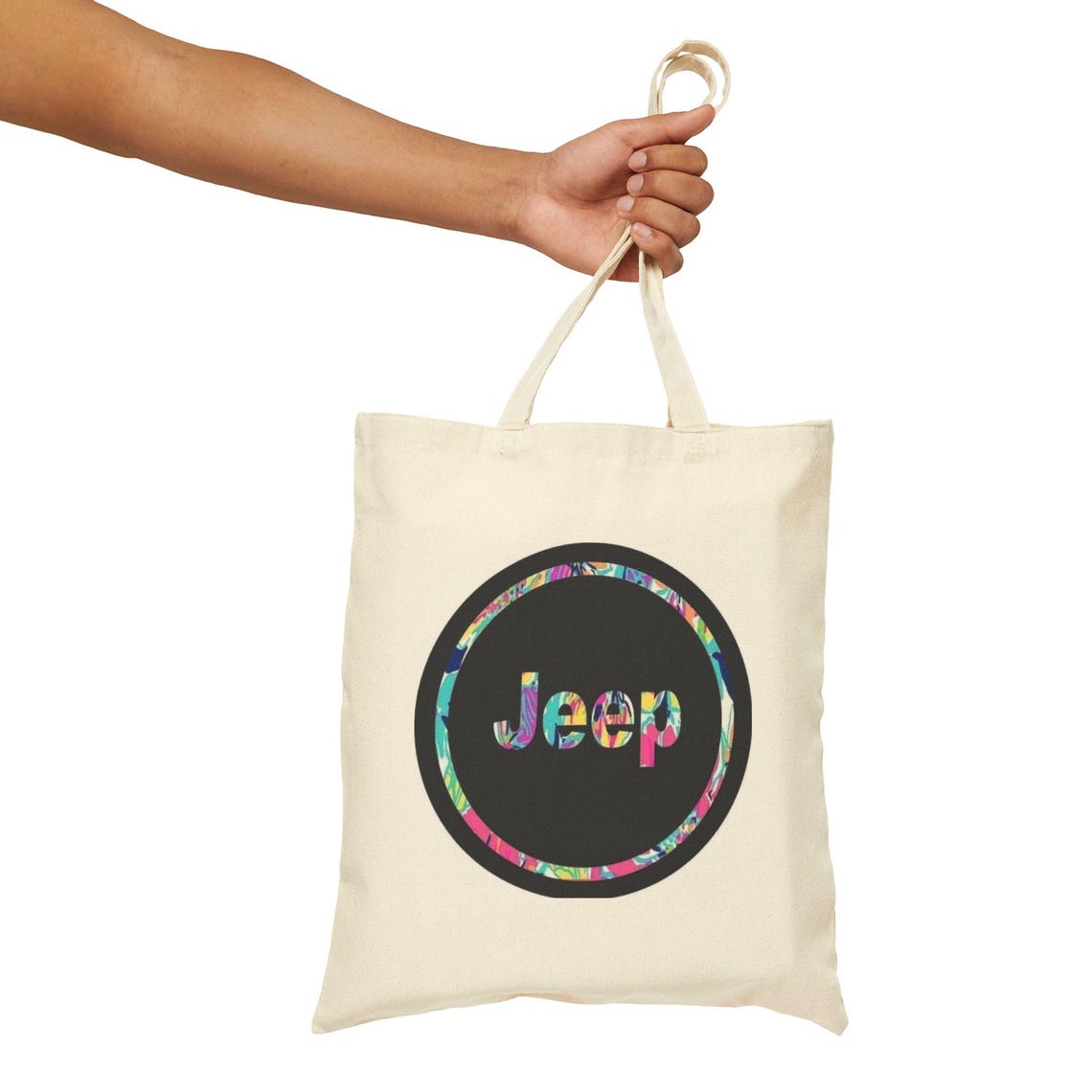Colorful Jeep Cotton Canvas Tote Bag, Eco-friendly Shopping Bag ...
