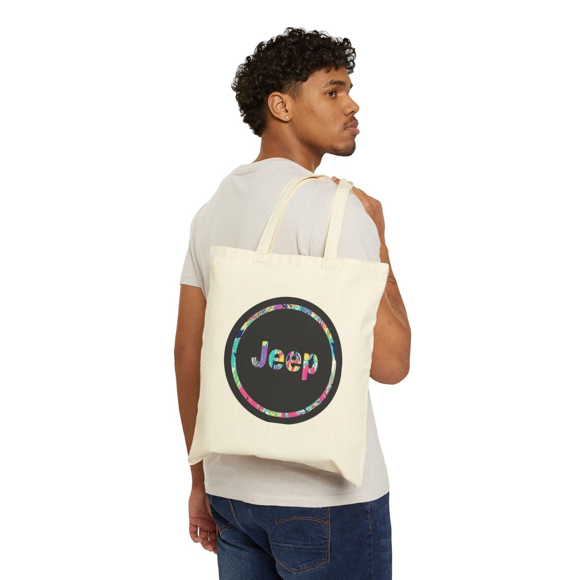 Colorful Jeep Cotton Canvas Tote Bag, Eco-friendly Shopping Bag ...
