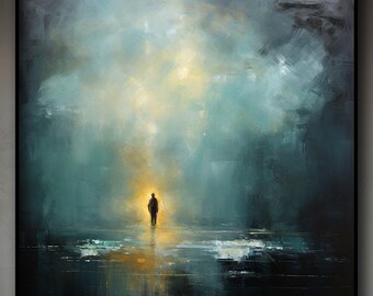 Dark, Alone Man in the Light, 100% Hand Painted, Textured Painting ...