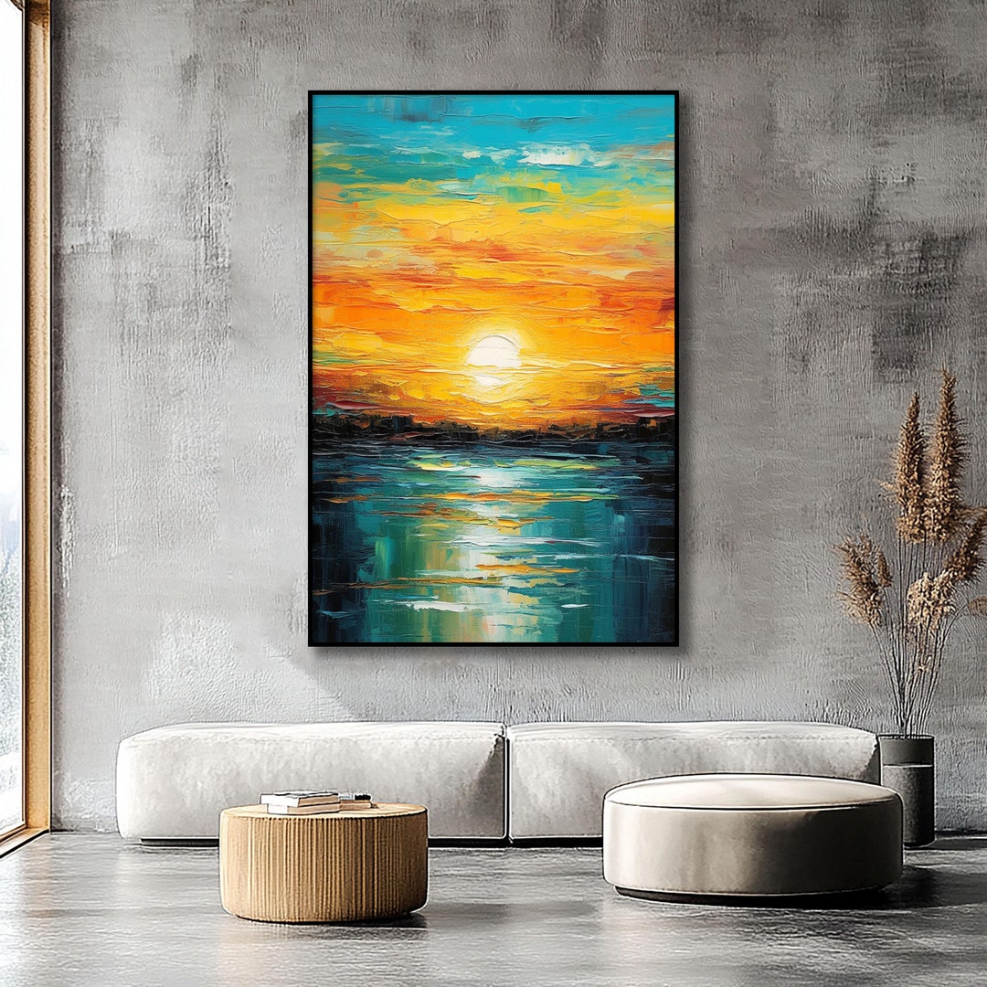 Sunset, 100% Hand Painted, Office Wall Art, Abstract Oil Painting ...