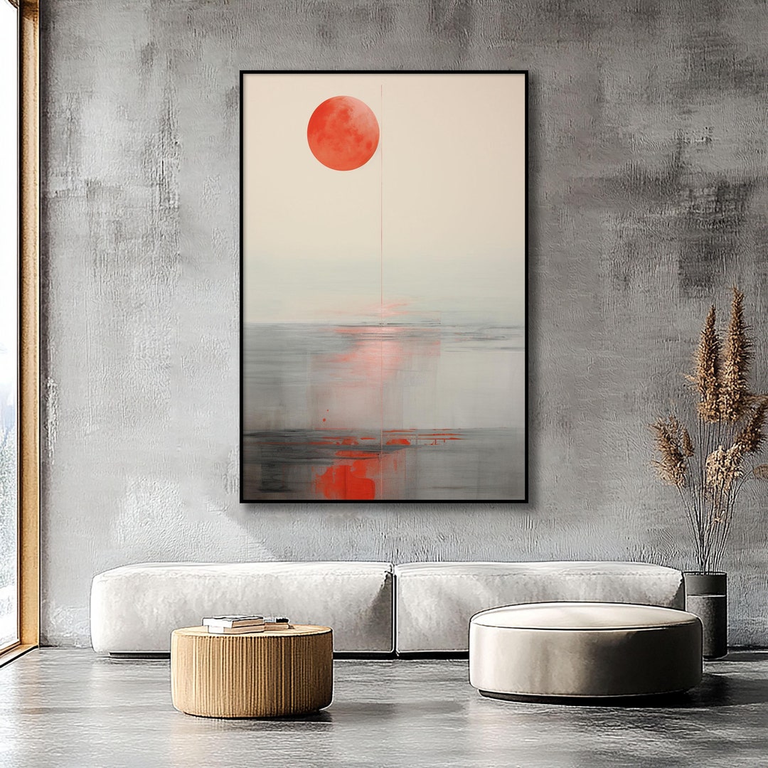 Red Sun Abstract Oil Painting: Textured Acrylic Canvas Wall Art - Etsy