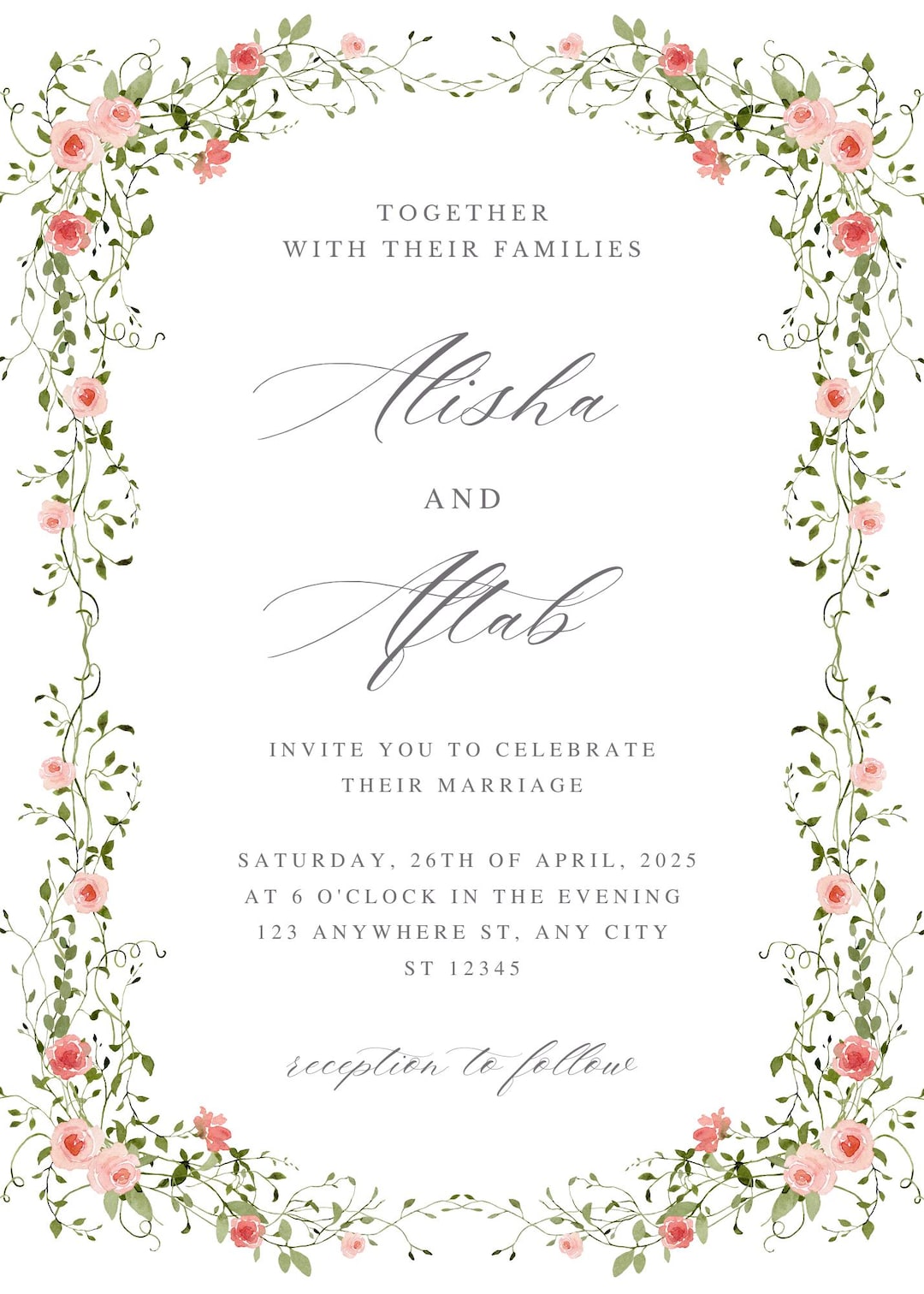 Green and Red Floral Wedding Invitation (digital Download) - Etsy